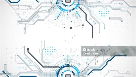 신경총 효과와 추상적 인 배경 원 모양으로 형성된 기술 적 요소의 사용과 과학 및 기술 개념 0명에 대한 스톡 벡터 아트 및