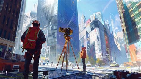 Surveyors Mapping Urban Grid Premium Ai Generated Image