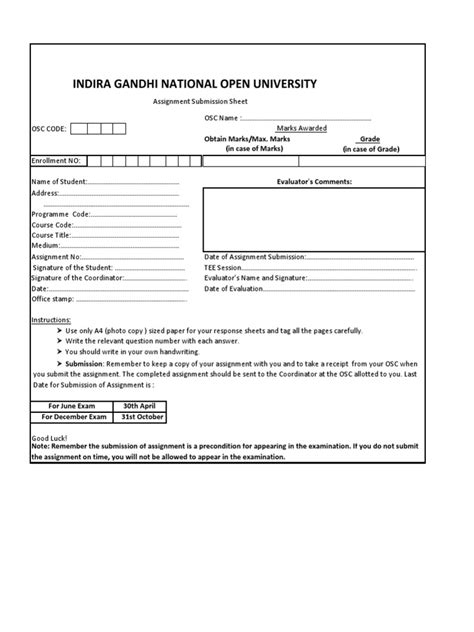 Assignment Submission Sheet Pdf