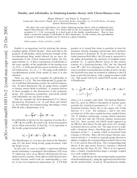 Pdf Duality And Self Duality In Ginzburg Landau Theory With Chern Simons Term Flávio
