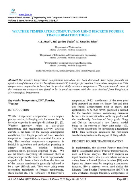 PDF WEATHER TEMPERATURE COMPUTATION USING DISCRETE FOURIER