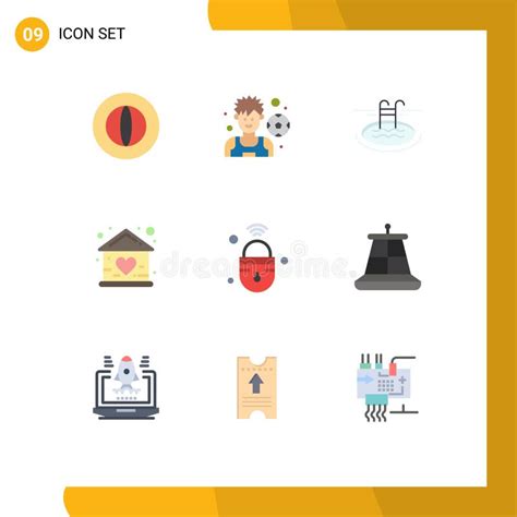 User Interface Pack Of 9 Basic Flat Colors Of Iot House Pool Home Building Stock Vector