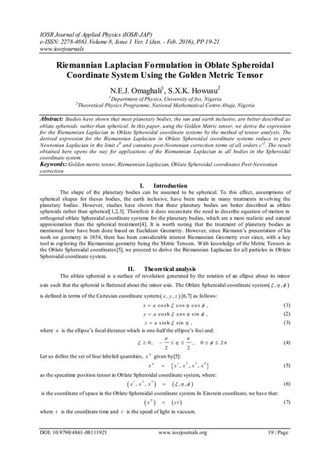 riemannian laplacian formulation in oblate spheroidal coordinate system