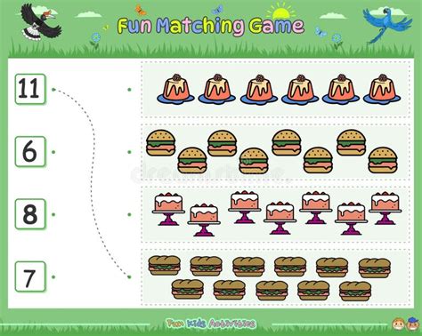 Fun Matching Game Counting The Objects Part Nine Stock Vector