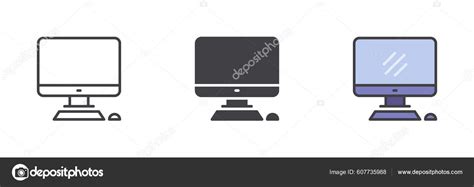 Computer Monitor Mouse Keyboard Different Style Icon Set Line Glyph