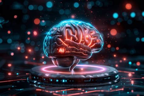 Futuristic Brain Glowing With Neon Lights In A Cybernetic Environment Symbolizing Ai And Neural