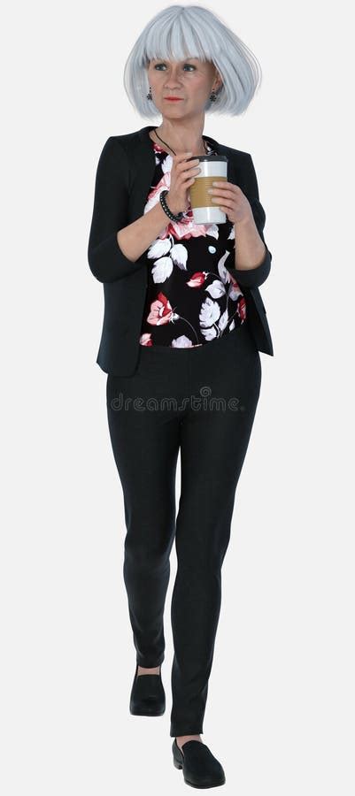 Full Body Portrait Of Susan An Older White Haired Woman On An Isolated