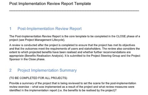 Post Implementation Review Report Template Grcready