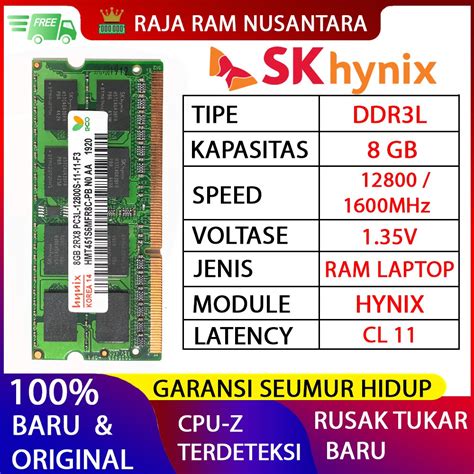 Jual RAM LAPTOP HYNIX DDR3L 8GB PC 12800 1600Mhz ORI RAM SODIMM 1 35v 8GB Shopee Indonesia