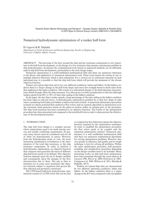 Pdf Numerical Hydrodynamic Optimization Of A Tanker Hull Form