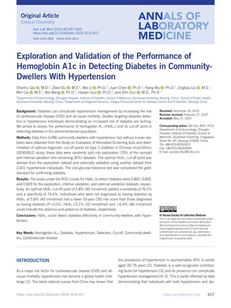 PDF Exploration And Validation Of The Performance Of Hemoglobin A C In Detecting Diabetes In