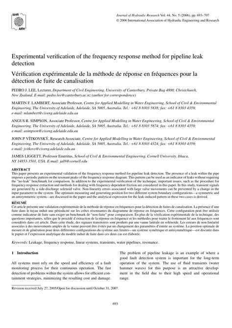 Pdf Experimental Verification Of The Frequency Response Method For Pipeline Leak Detection