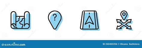 Set Line City Map Navigation Folded Unknown Route Point And Location Icon Vector Stock Vector