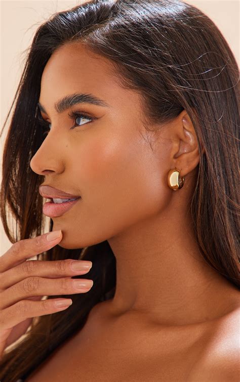 Real Gold Plated Wide Thick Small Hoop Earrings Accessories