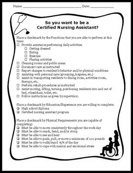 Job Skills Checklist Certified Nursing Assistant Tpt