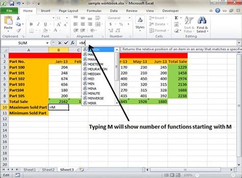 explain different types of functions in ms excel