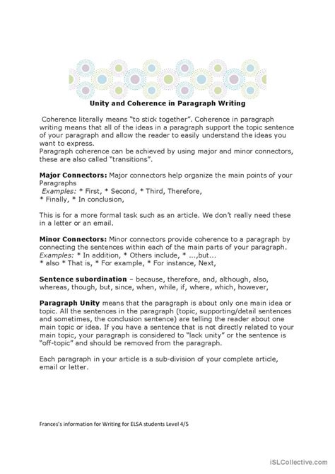 Unity And Coherence In Paragrap English ESL Worksheets Pdf Doc
