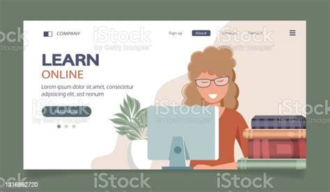 온라인 과정 거리 공부 자기 교육 디지털 라이브러리의 개념 그림 E러닝 배너 온라인 교육 플랫 스타일의 벡터 일러스트레이션 개념에 대한 스톡 벡터 아트 및 기타 이미지
