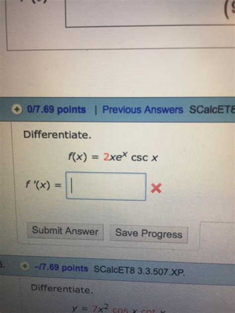Solved Differentiate F X 2xe X Csc X F X