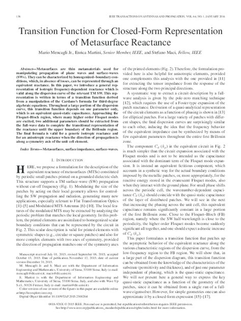 Pdf Transition Function For Closed Form Representation Of Metasurface Reactance