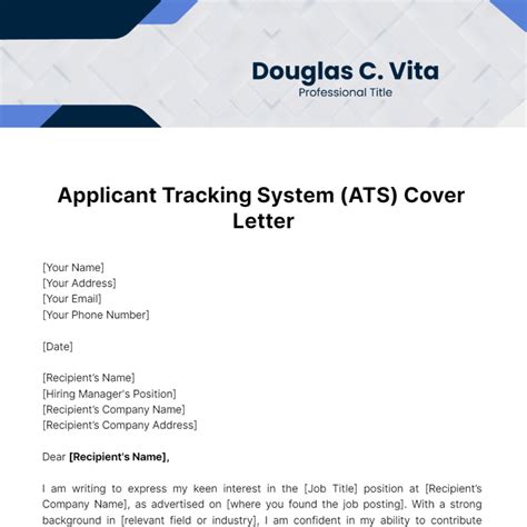 Free Applicant Tracking System Ats Cover Letter Template To Edit Online