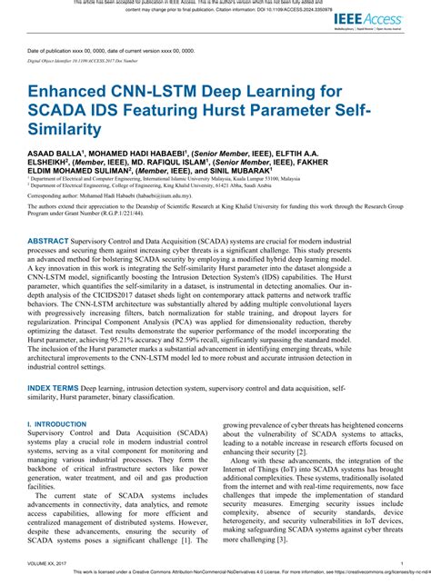 Pdf Enhanced Cnn Lstm Deep Learning For Scada Ids Featuring Hurst
