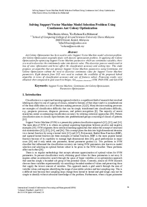 Pdf Solving Support Vector Machine Model Selection Problem Using Continuous Ant Colony