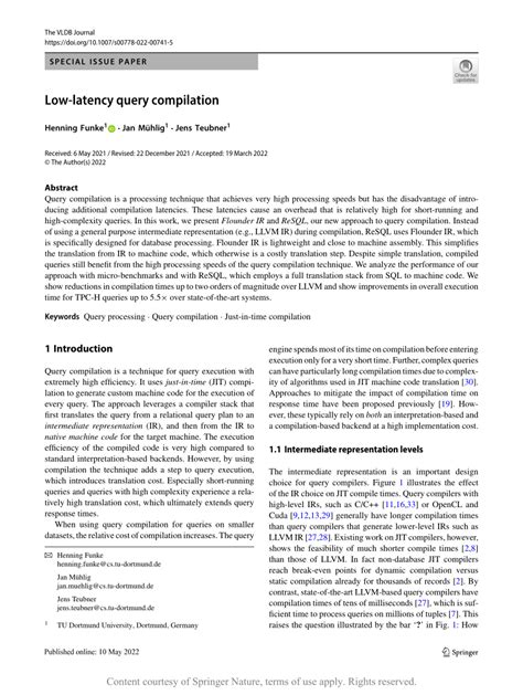 Pdf Low Latency Query Compilation
