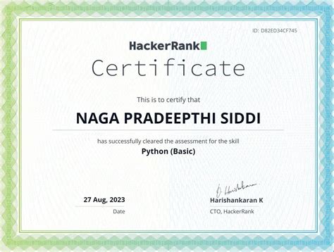 Siddi Naga Pradeepthi On Linkedin Hackerrankcertified Pythonprogramming