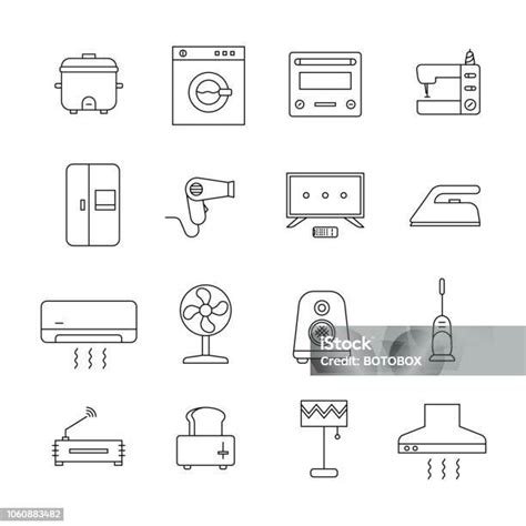 Appareils Ménagers Mince Ligne Icon Set Icône De Lappareil Électronique