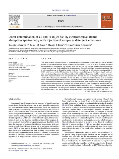 Pdf Direct Determination Of Cu And Fe In Jet Fuel By Electrothermal Atomic Absorption