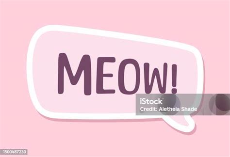 야옹 말풍선 스티커 디자인 야옹 텍스트 귀여운 손으로 그린 인용문 고양이 소리 손글씨 낙서 문구 인쇄물 카드 포스터 등을 위한 벡터 삽화 도표 Onomatopoeia에 대한