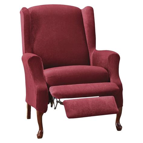 Garnet Red Stretch Pique Slipcover Wing Recliner Sure Fit