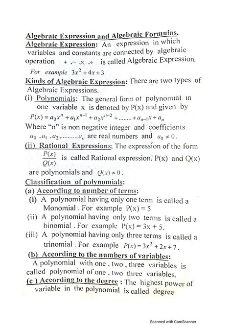 Solution Algebric Expression And Algebraic Formulas Solution Notes