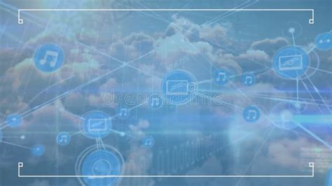 Animation Of Network Of Connections With Icons Over Clouds Stock Video Video Of People Cloud