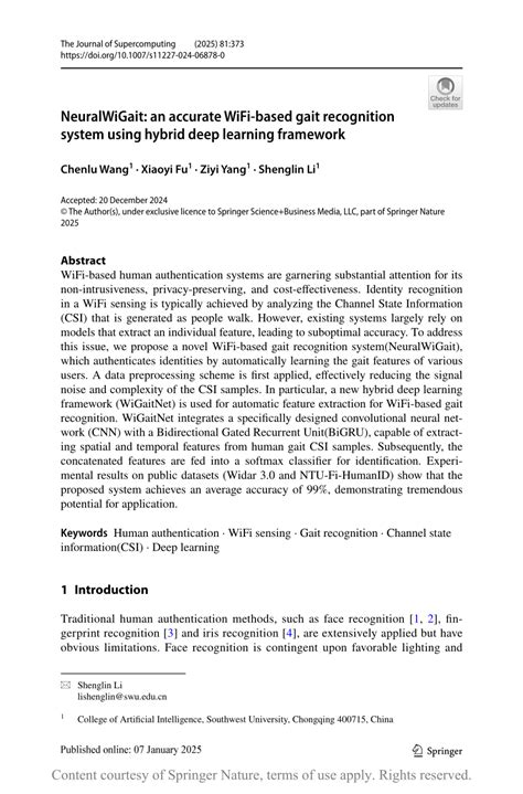 Neuralwigait An Accurate Wifi Based Gait Recognition System Using