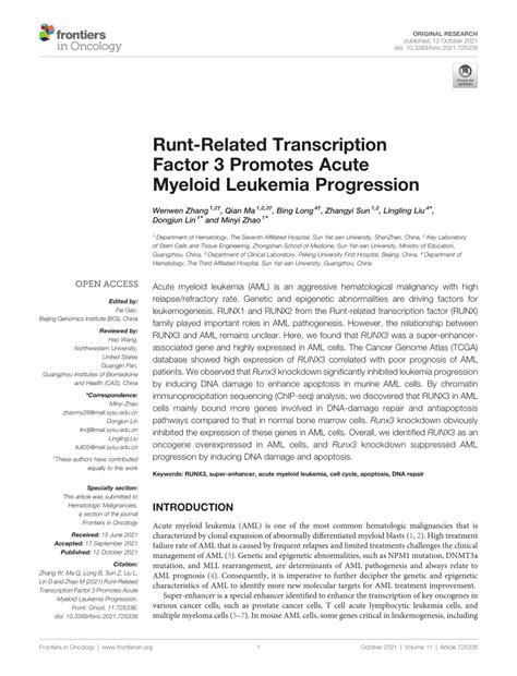 Pdf Runt Related Transcription Factor 3 Promotes Acute Myeloid