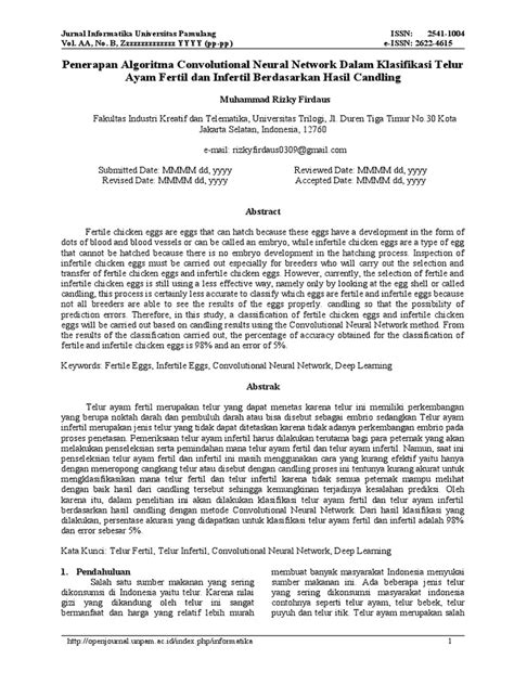 Penerapan Algoritma Convolutional Neural Network Dalam Klasifikasi Telur Ayam Fertil Dan