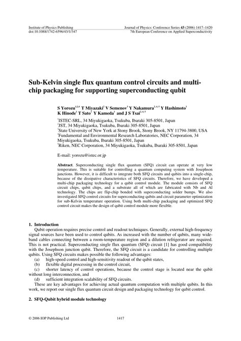 Pdf Sub Kelvin Single Flux Quantum Control Circuits And Multi Chip