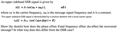Solved An Upper Sideband SSB Signal Is Given By S T A Chegg Com