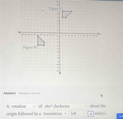 Solved 10 Answer Attempt 2 Out Of 2 A Rotation Of 180° Clockwise About The Origin Followed By