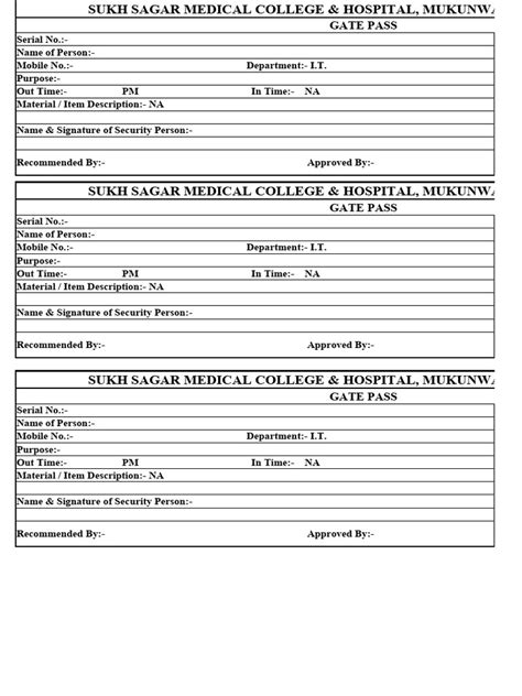 Gate Pass Format Pdf