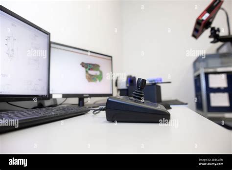 Professional 3d Scanner Scanning An Industrial Object Plastic Molding Placed On A Turntable