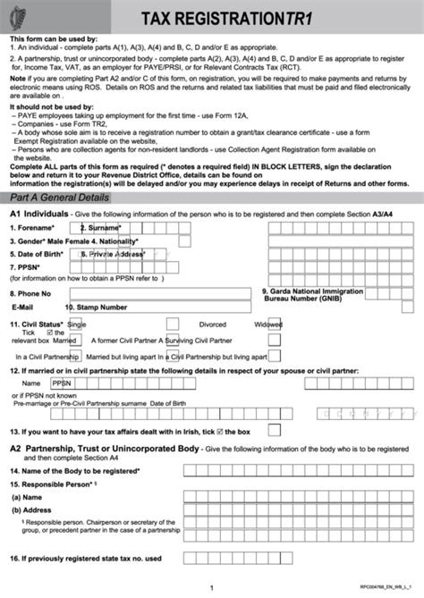Form Tr1 Tax Registration Printable Pdf Download
