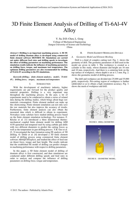 Pdf 3d Finite Element Analysis Of Drilling Of Ti 6al 4v Alloy