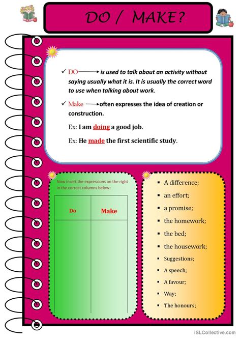 Do Or Make Collocations General Voca English Esl Worksheets Pdf And Doc