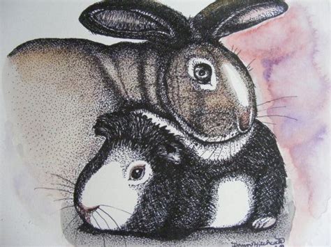 Bunny And Guinea Pig Hand Painted Illustration Pig Art Pig Painting