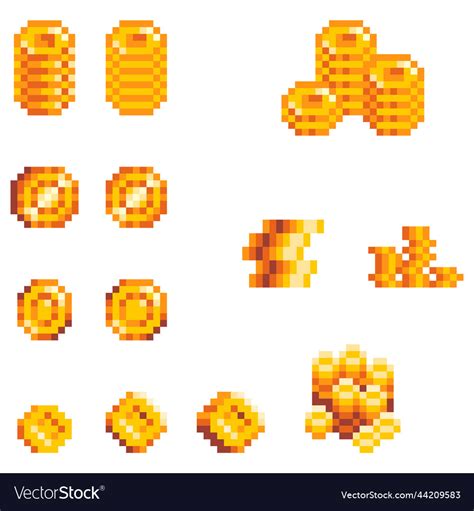 Pixel Art Money And Stack Of Coins Royalty Free Vector Image