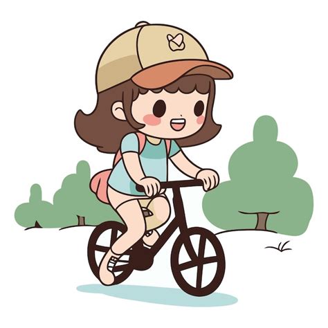 Girl Riding A Bike In The Park Cute Cartoon Vector Illustration Premium Ai Generated Vector
