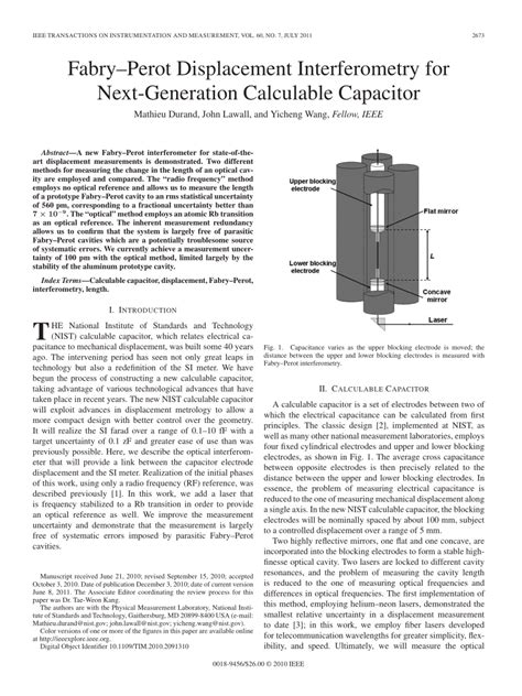 Pdf Fabry Perot Displacement Interferometry For Next Generation Calculable Capacitor
